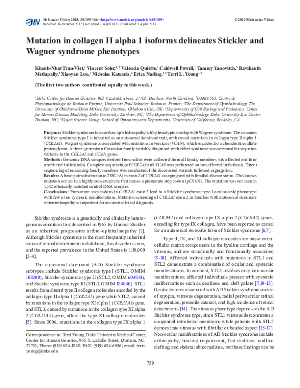 (PDF) Mutation in collagen II alpha 1 isoforms delineates Stickler and ...