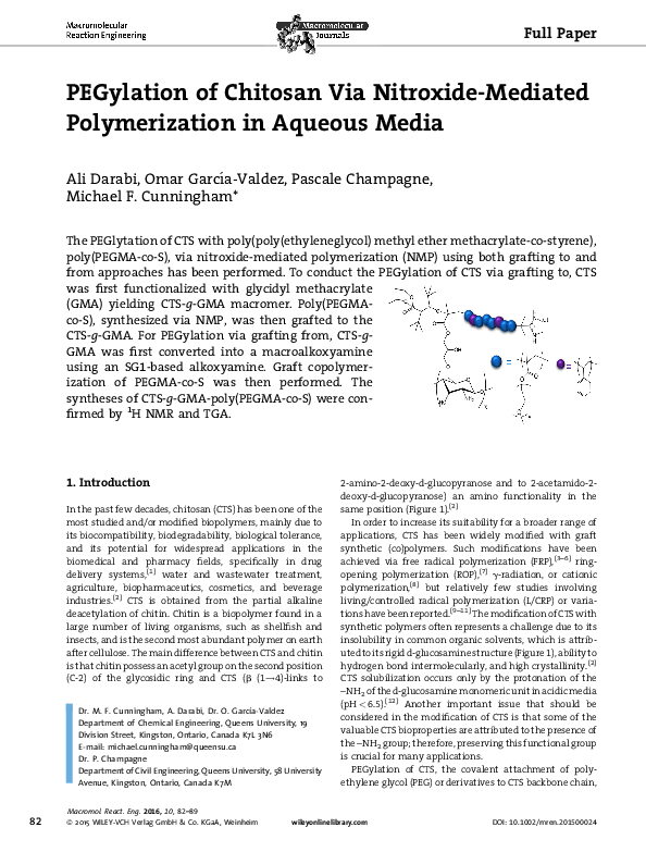 (PDF) PEGylation of Chitosan Via Nitroxide-Mediated Polymerization in Aqueous Media