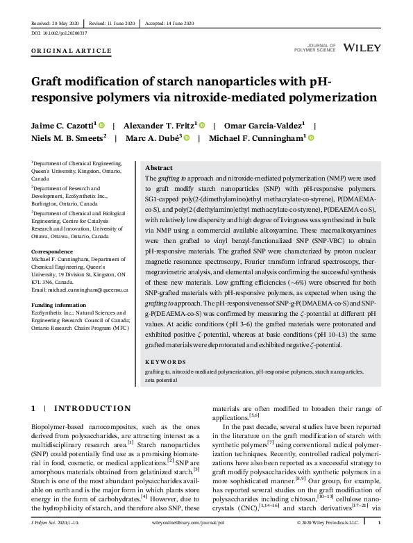 (PDF) Graft modification of starch nanoparticles with pH‐responsive ...