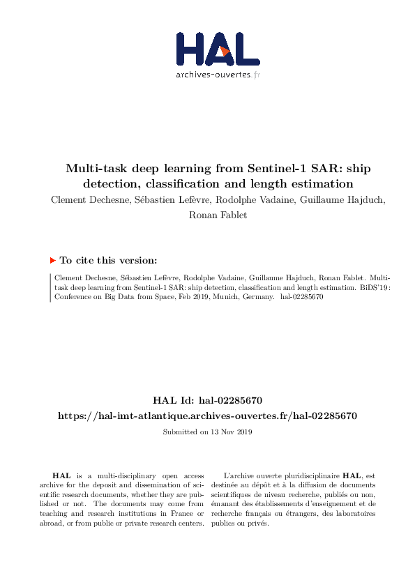 Pdf Multi Task Deep Learning From Sentinel 1 Sar Ship Detection