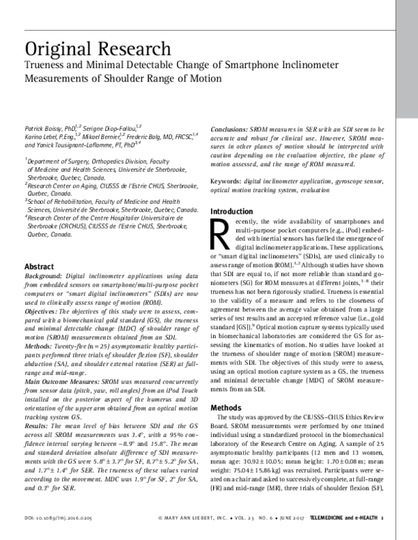 (PDF) Trueness and Minimal Detectable Change of Smartphone Inclinometer ...