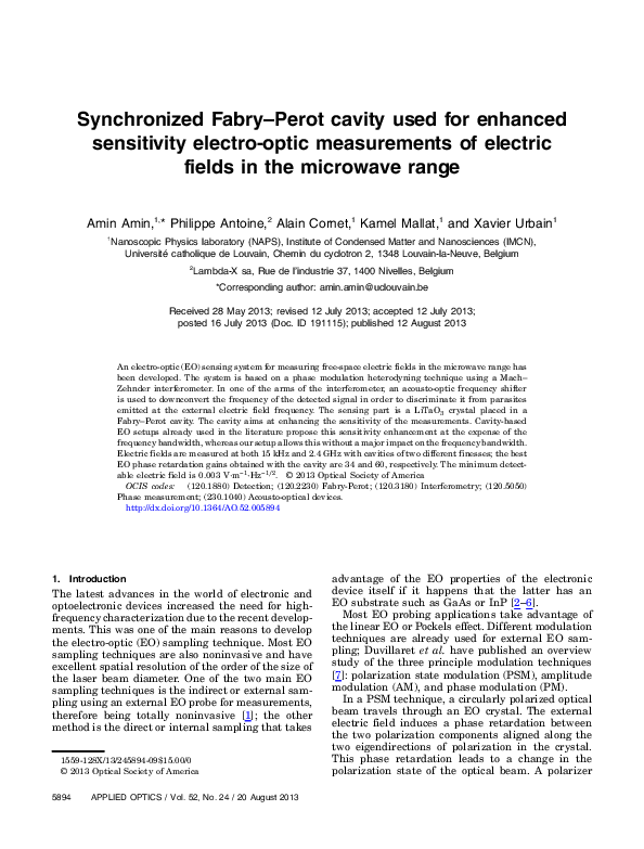 (PDF) Synchronized Fabry–Perot cavity used for enhanced sensitivity electro-optic measurements ...