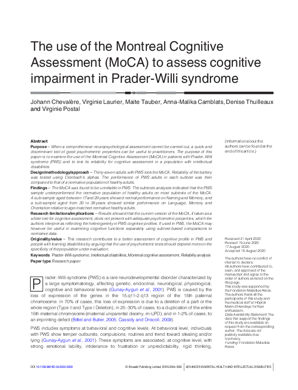 (PDF) The use of the Montreal Cognitive Assessment (MoCA) to assess ...