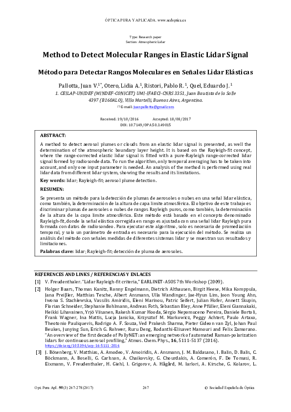 (PDF) Method to Detect Molecular Ranges in Elastic Lidar Signal