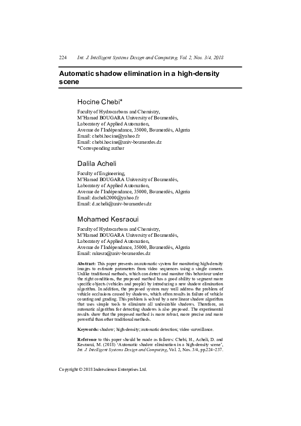 (PDF) Automatic shadow elimination in a high-density scene