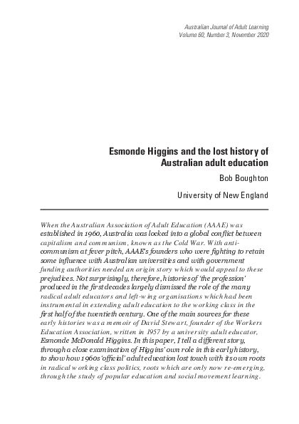 (PDF) Esmonde Higgins and the Lost History of Australian Adult Education