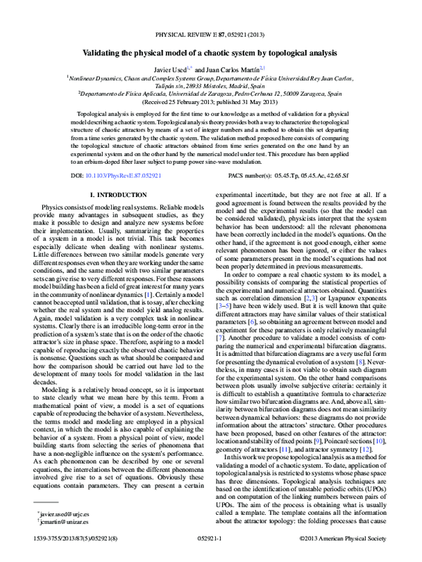 (PDF) Validating the physical model of a chaotic system by topological analysis