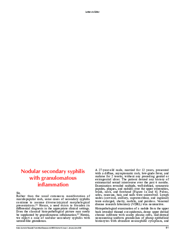 (PDF) Nodular secondary syphilis with granulomatous inflammation