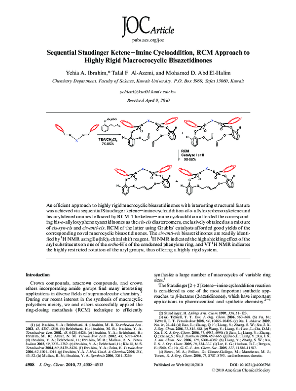(PDF) Sequential Staudinger Ketene−Imine Cycloaddition, RCM Approach to ...