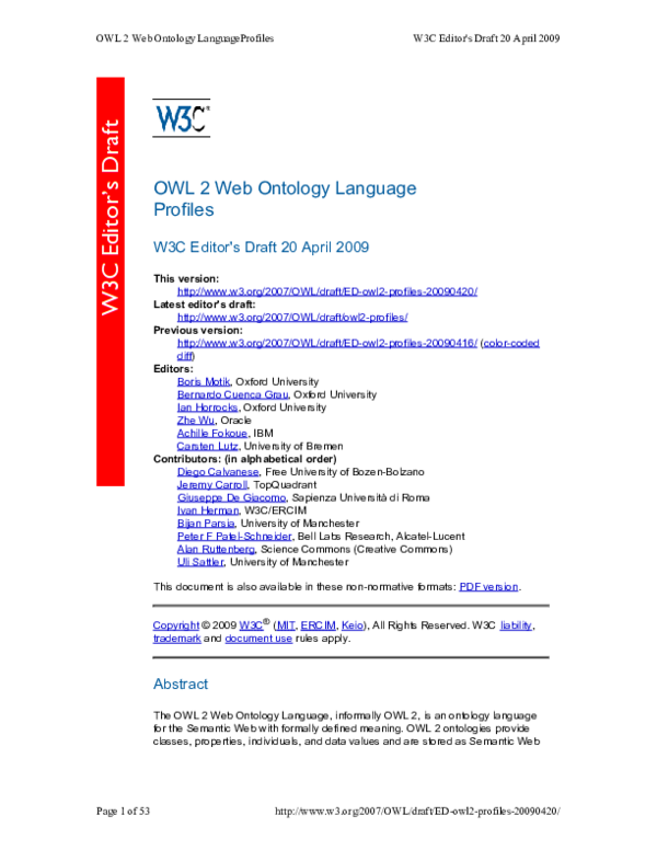 (PDF) Profiles of the OWL 2 Ontology Language