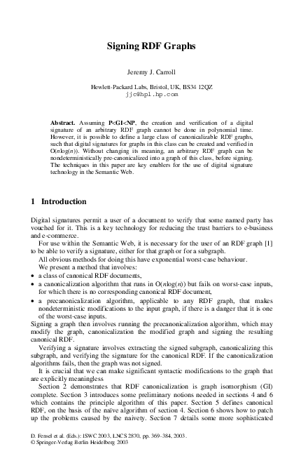 (PDF) Signing RDF Graphs