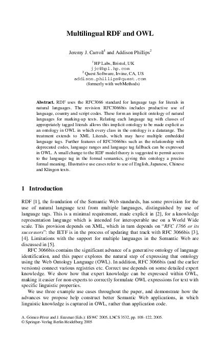 (PDF) Multilingual RDF and OWL | Jeremy Carroll - Academia.edu