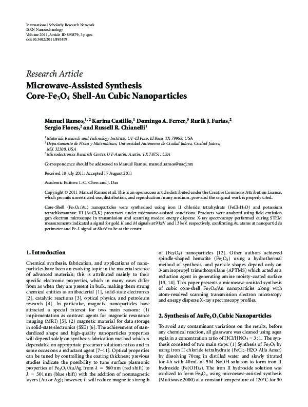 (PDF) Microwave-Assisted Synthesis Core-Fe3O4 Shell-Au Cubic Nanoparticles