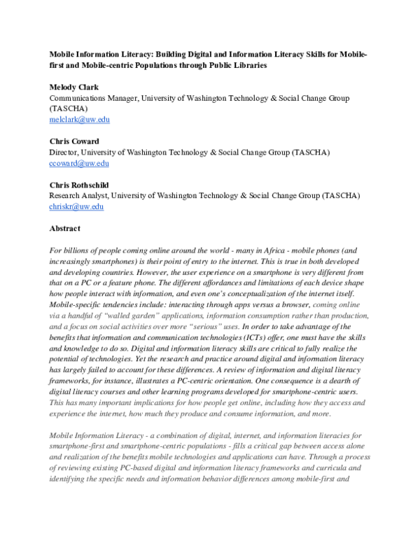 (PDF) Mobile Information Literacy: Building Digital and Information ...