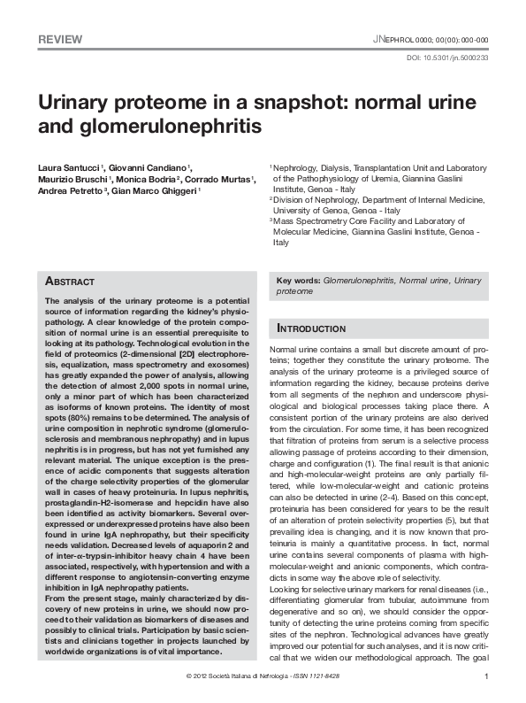 (PDF) Urinary proteome in a snapshot: normal urine and glomerulonephritis