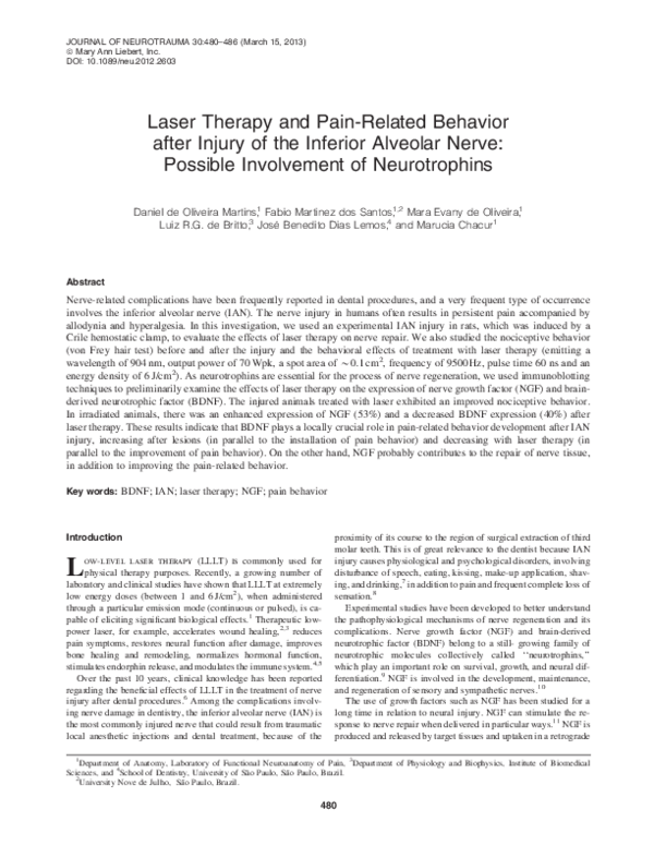 (PDF) Laser Therapy and Pain-Related Behavior after Injury of the ...