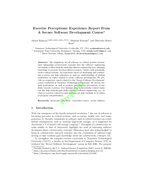 (PDF) Exercise Perceptions: Experience Report from a Secure Software ...