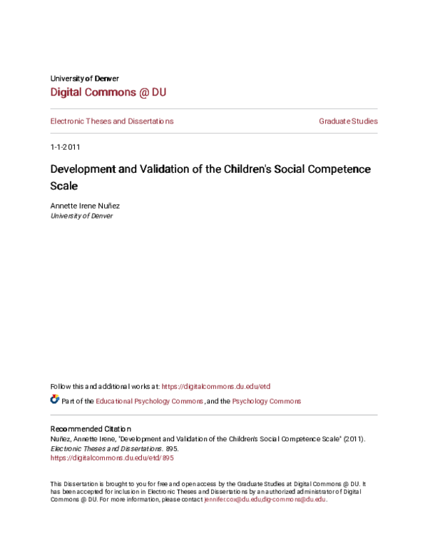 (PDF) Development and Validation of the Children's Social Competence Scale