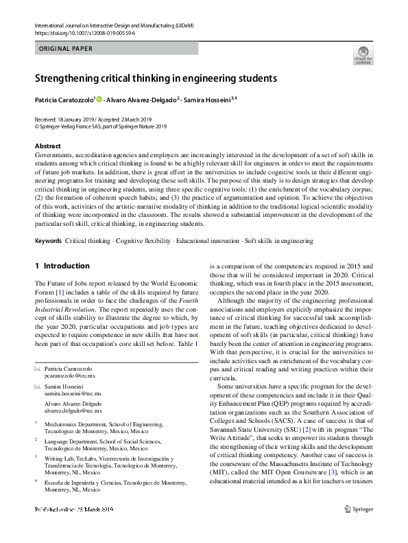 (PDF) Strengthening critical thinking in engineering students