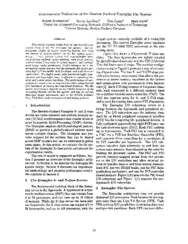 (PDF) Experimental evaluation of the Hewlett-Parkard exemplar file system