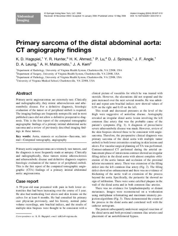 (PDF) Primary sarcoma of the distal abdominal aorta: CT angiography ...