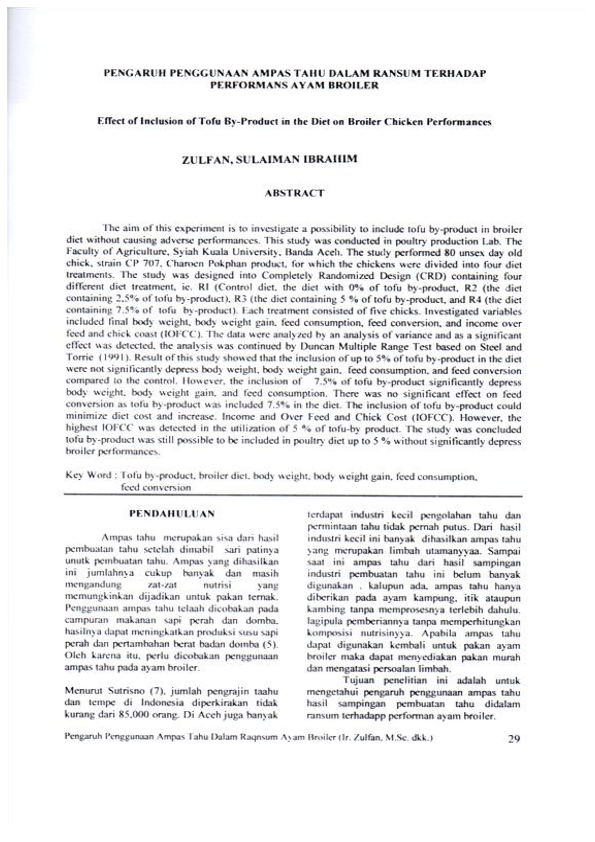 (PDF) Pengaruh Penggunaan Ampas Tahu Dalam Ransum Terhadap Performan Ayam Broiler | Zulfan ...