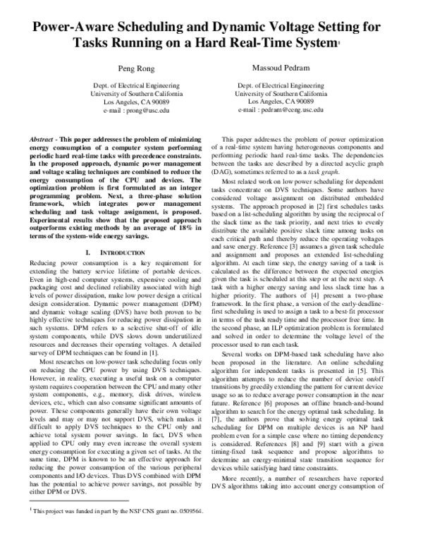 (PDF) Power-aware scheduling and dynamic voltage setting for tasks running on a hard real-time ...