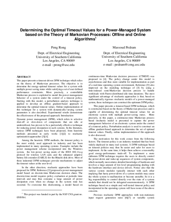 (PDF) Determining the optimal timeout values for a power-managed system based on the theory of ...