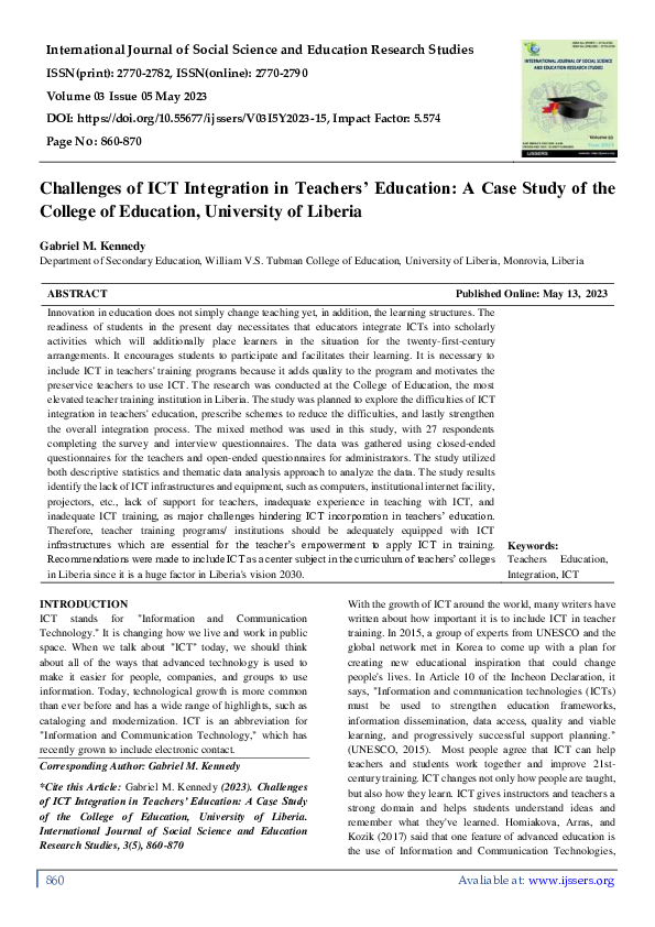 (PDF) Challenges of ICT Integration in Teachers' Education: A Case Study of the College of ...