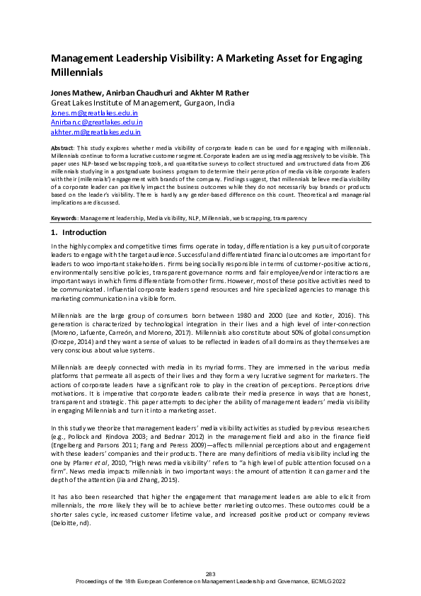 (PDF) Management Leadership Visibility: A Marketing Asset for Engaging ...