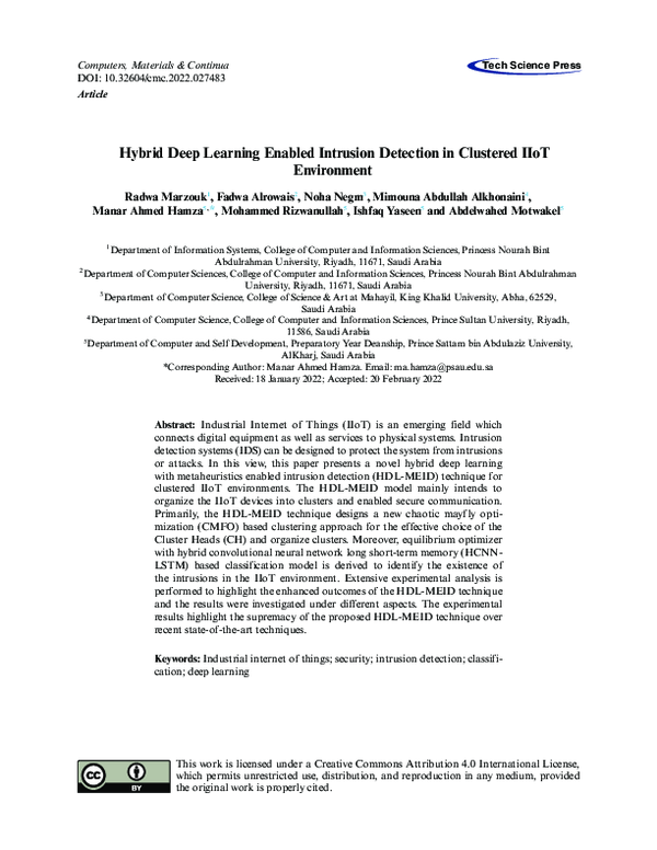 Pdf Hybrid Deep Learning Enabled Intrusion Detection In Clustered Iiot Environment Fadwa