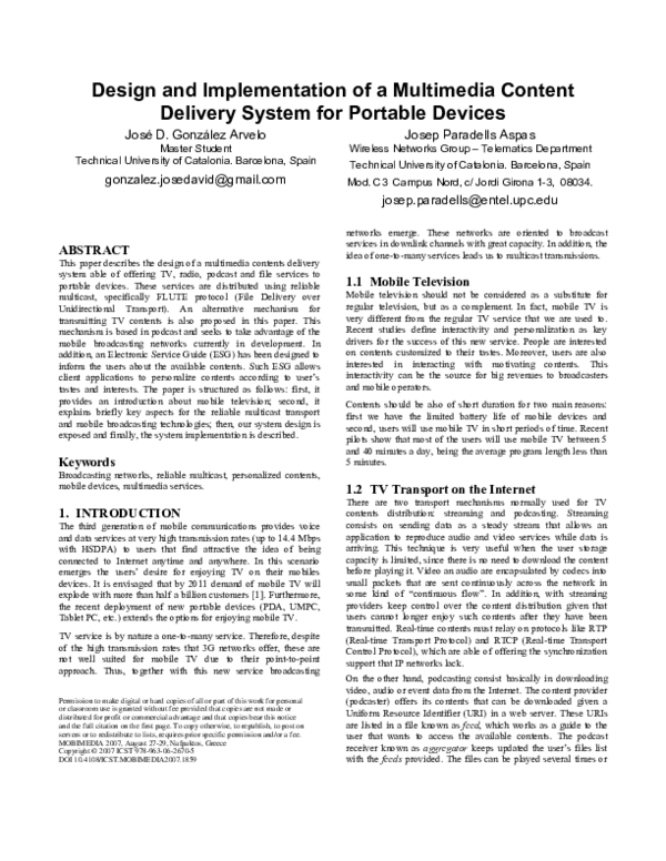 (PDF) Design and Implementation of a Multimedia Content Delivery System for Portable Devices