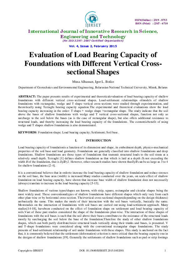 (PDF) Evaluation of Load Bearing Capacity of Foundations with Different ...