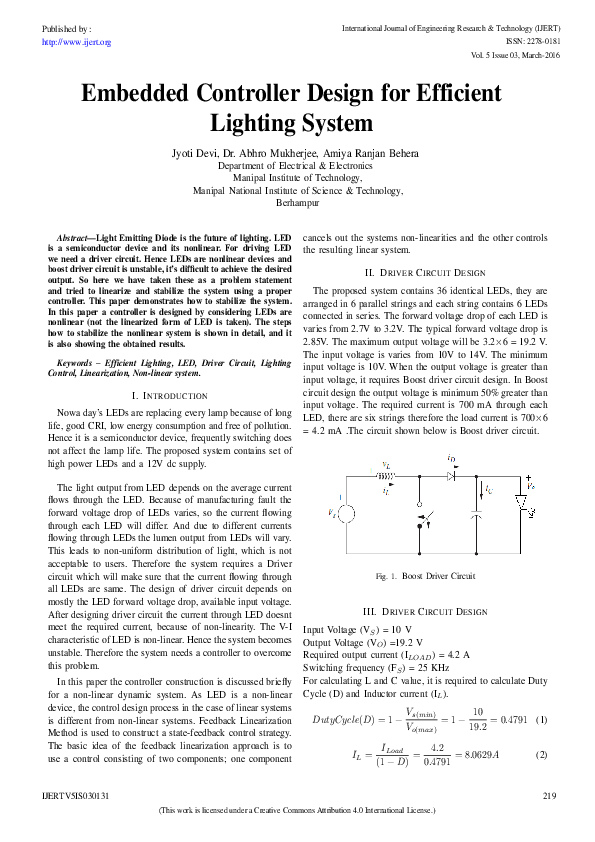 (PDF) Embedded Controller Design for Efficient Lighting System