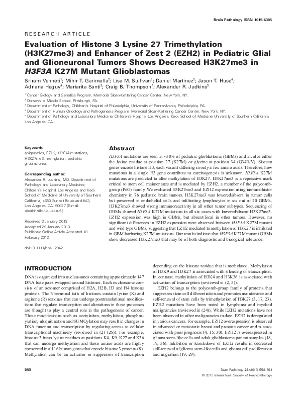 (PDF) Evaluation of Histone 3 Lysine 27 Trimethylation (H3K27me3) and ...