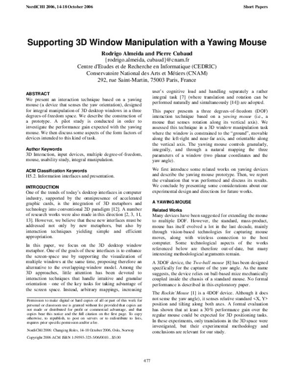 (PDF) Supporting 3D window manipulation with a yawing mouse | rodrigo ...