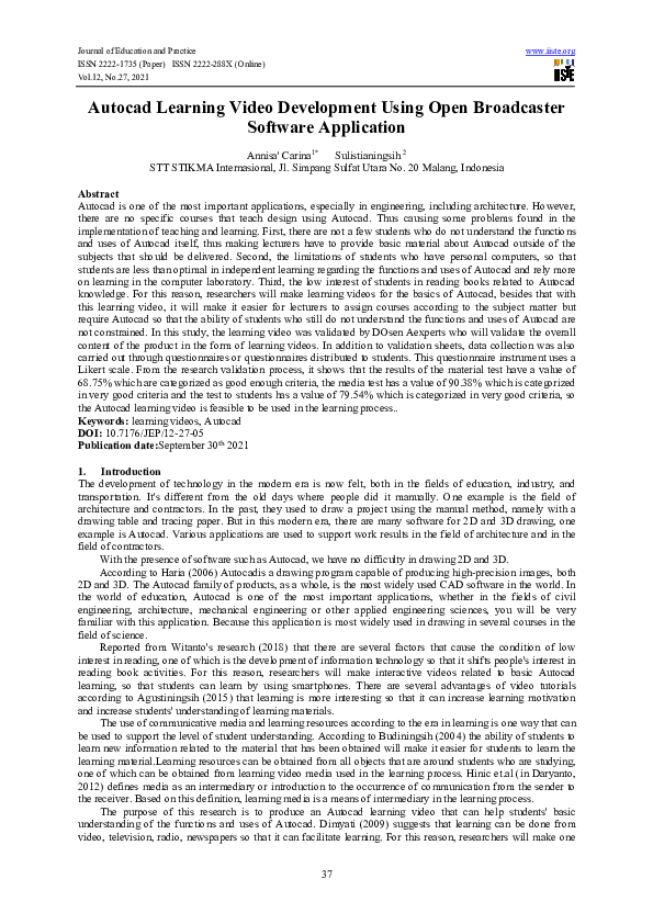 (PDF) Autocad Learning Video Development Using Open Broadcaster ...