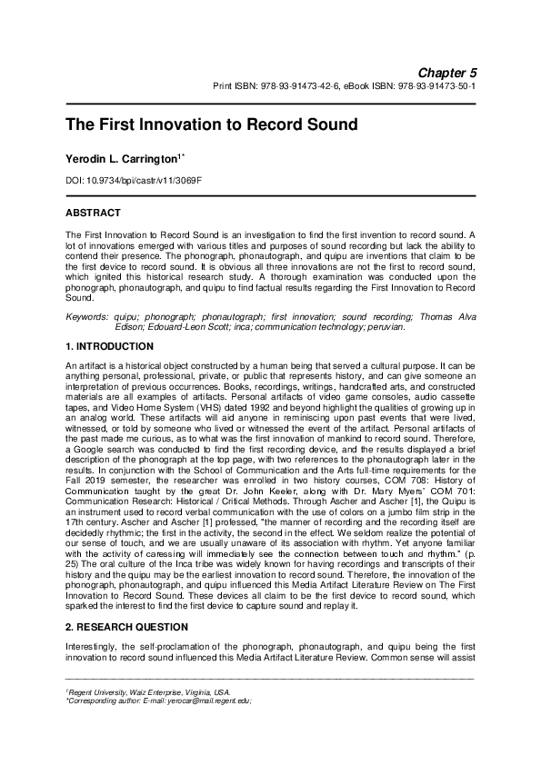 (PDF) The First Innovation to Record Sound