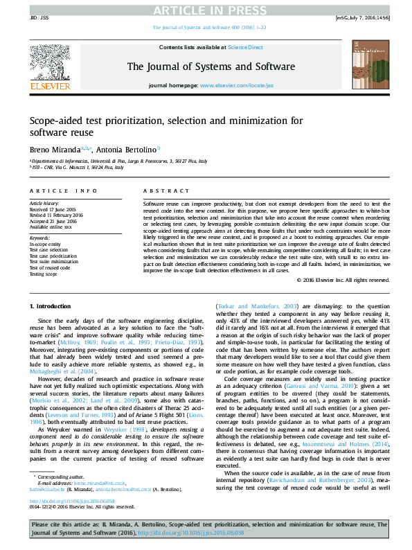Pdf Scope Aided Test Prioritization Selection And Minimization For