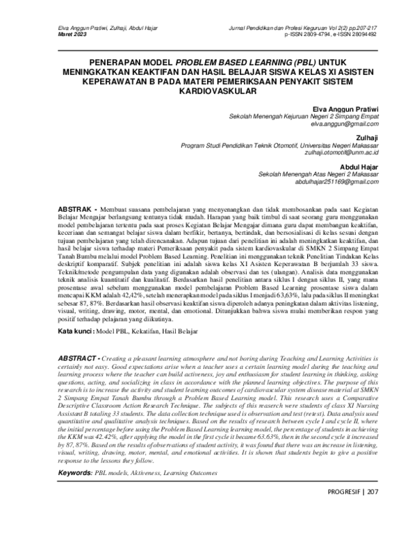 (PDF) Penerapan Model Problem Based Learning (PBL) Untuk Meningkatkan Keaktifan Dan Hasil ...