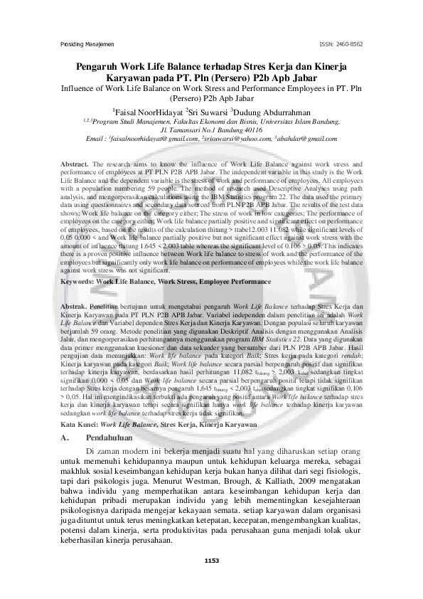 (PDF) Pengaruh Work Life Balance terhadap Stres Kerja dan Kinerja ...