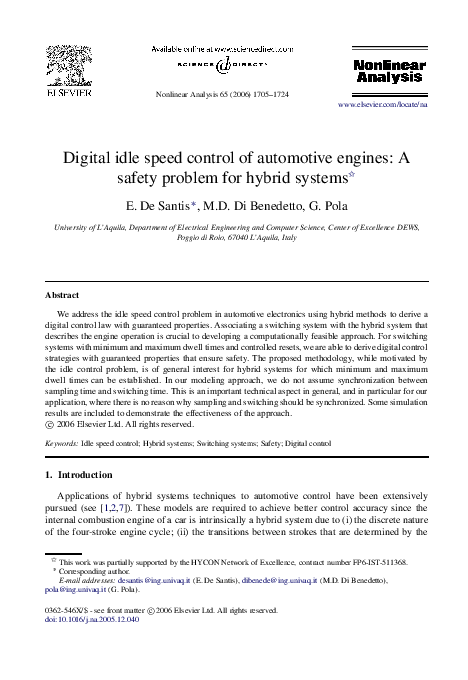 (PDF) Digital idle speed control of automotive engines: A safety ...