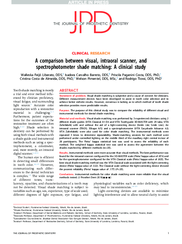(PDF) A comparison between visual, intraoral scanner, and ...