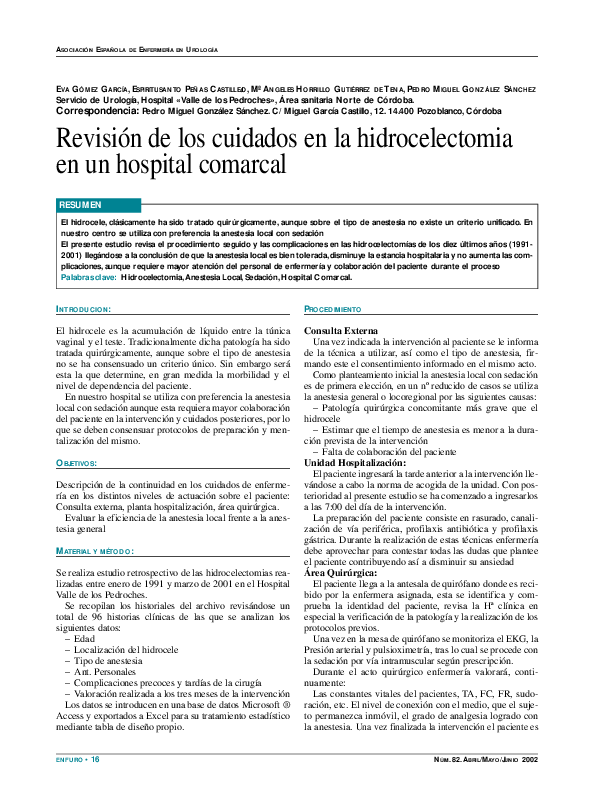 (PDF) Revisión de los cuidados en la hidrocelectomía en un hospital ...