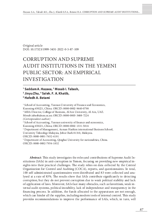 (PDF) Corruption and Supreme Audit Institutions in the Yemeni Public Sector: An Empirical ...