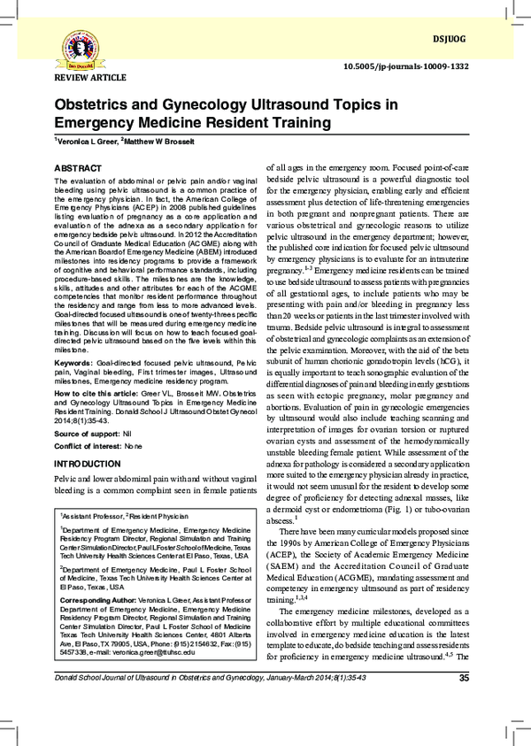 (PDF) Obstetrics and Gynecology Ultrasound Topics in Emergency Medicine ...