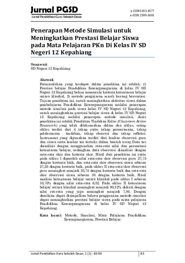 (PDF) Penerapan Metode Simulasi untuk Meningkatkan Prestasi Belajar Siswa pada Mata Pelajaran ...