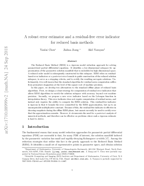 Pdf A Robust Error Estimator And A Residual Free Error Indicator For Reduced Basis Methods