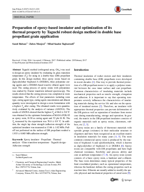 (PDF) Preparation of epoxy-based insulator and optimization of its thermal property by Taguchi ...