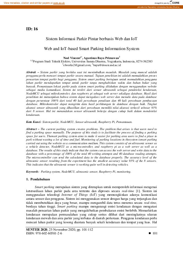 (PDF) Sistem Informasi Parkir Pintar berbasis Web dan IoT